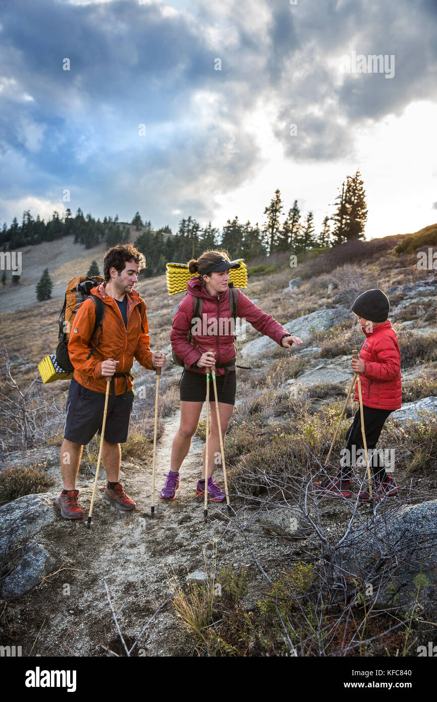 USA, Oregon, Ashland, 6 year old Christian Rego aka Buddy Backpacker ...