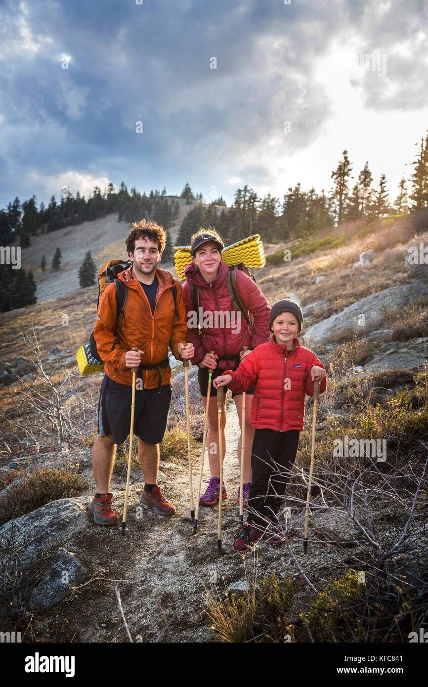 USA, Oregon, Ashland, 6 year old Christian Rego aka Buddy Backpacker ...