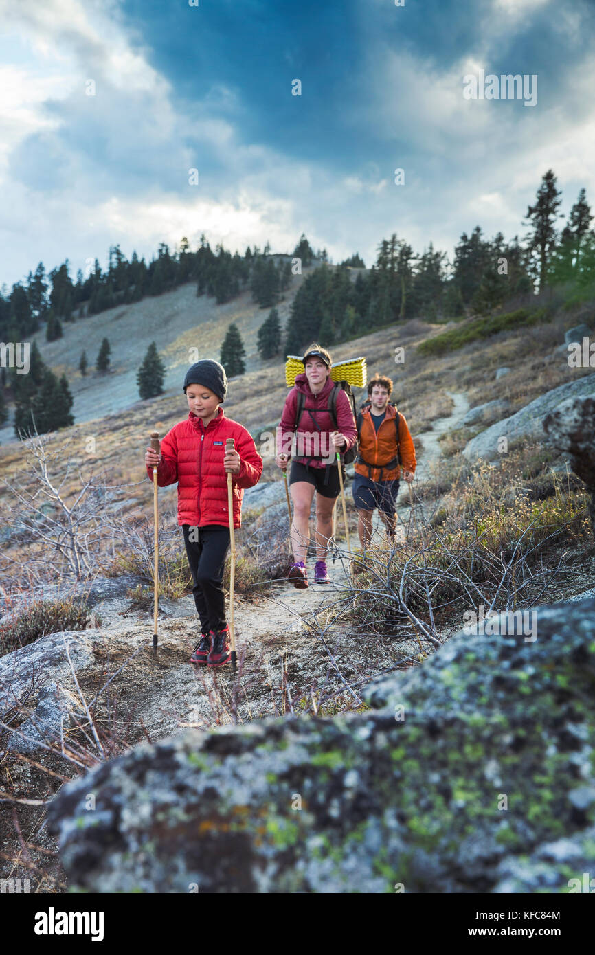 USA, Oregon, Ashland, 6 year old Christian Rego aka Buddy Backpacker ...