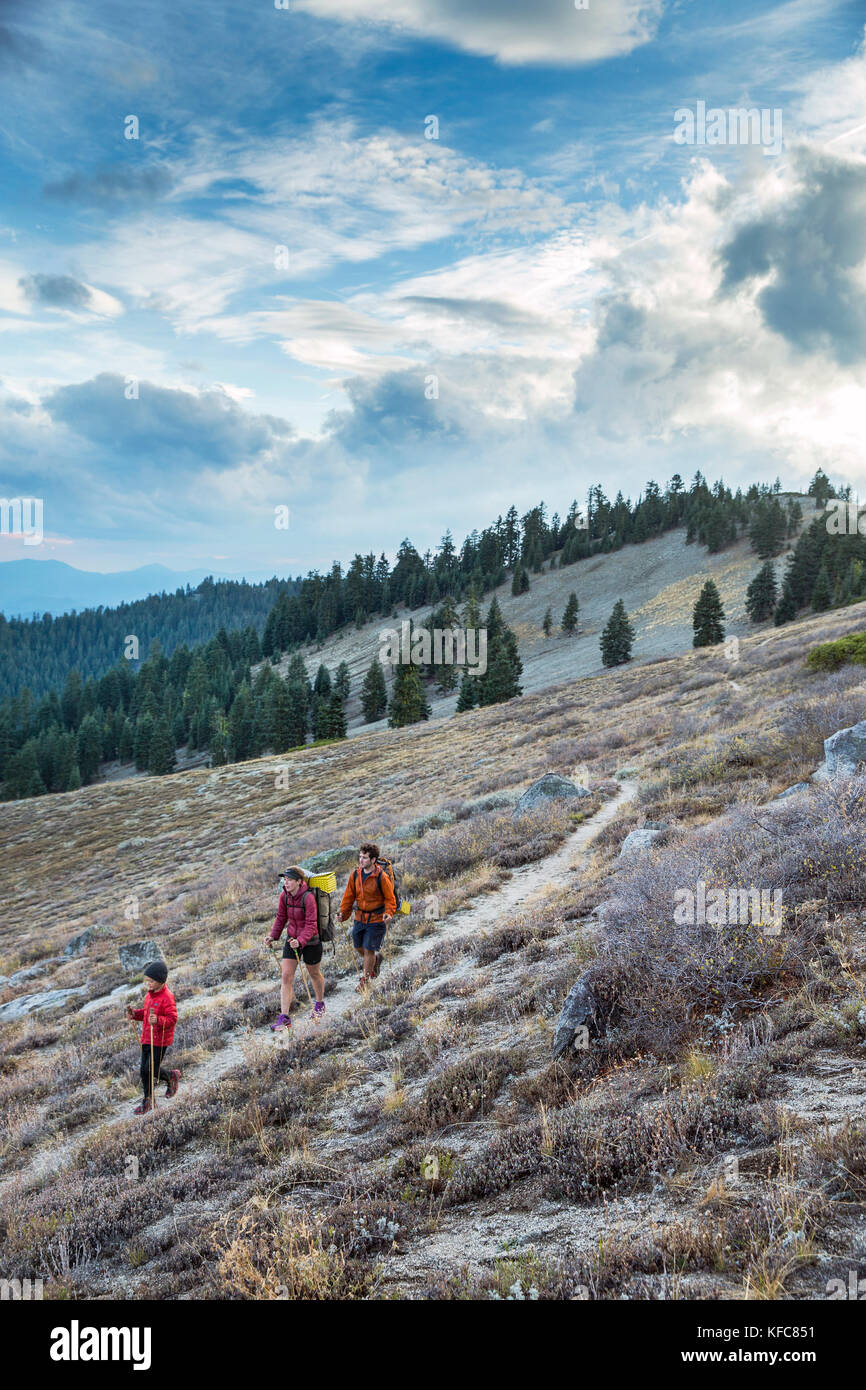 USA, Oregon, Ashland, 6 year old Christian Rego aka Buddy Backpacker ...