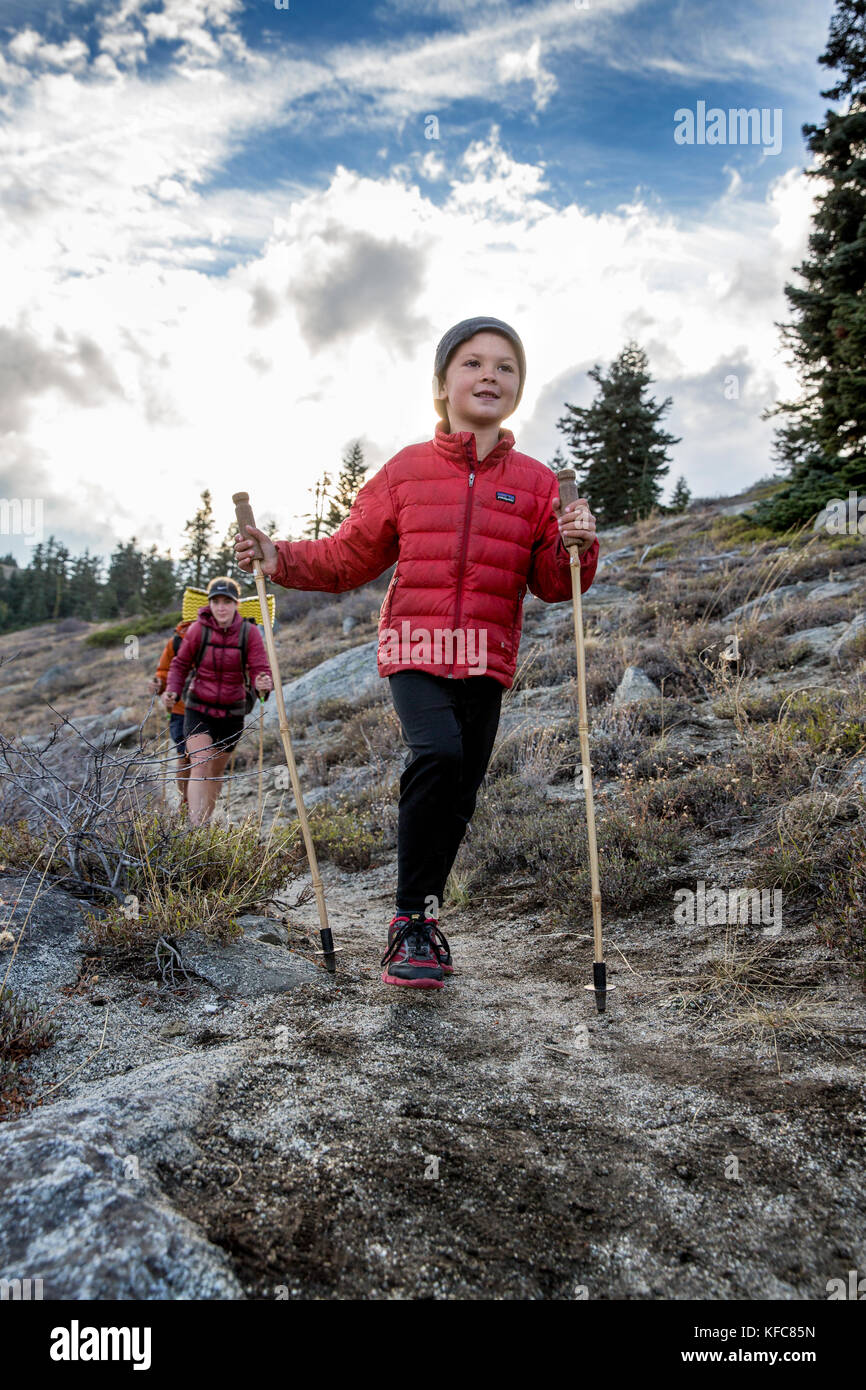 USA, Oregon, Ashland, 6 year old Christian Rego aka Buddy Backpacker ...