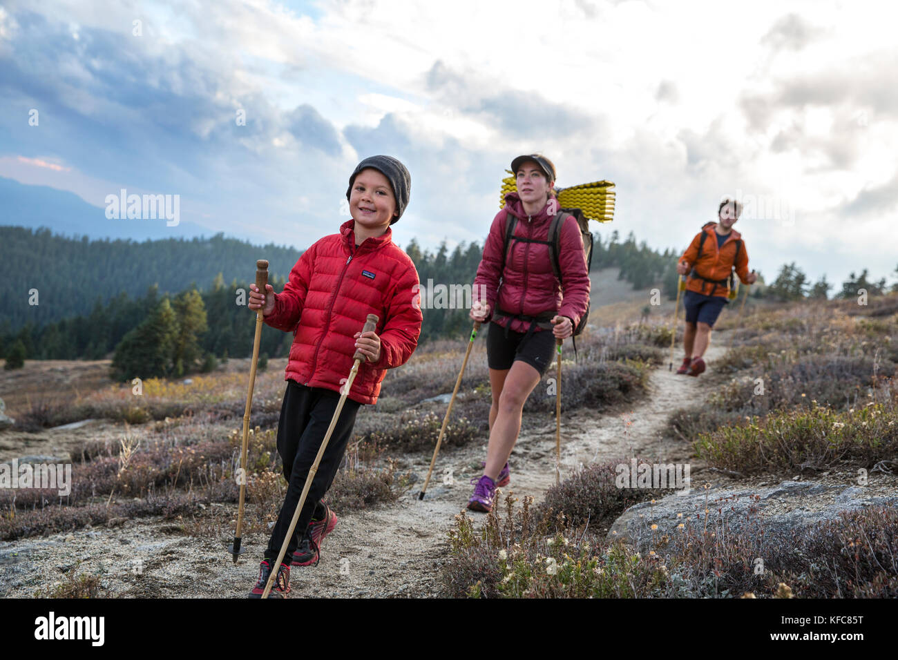 USA, Oregon, Ashland, 6 year old Christian Rego aka Buddy Backpacker ...