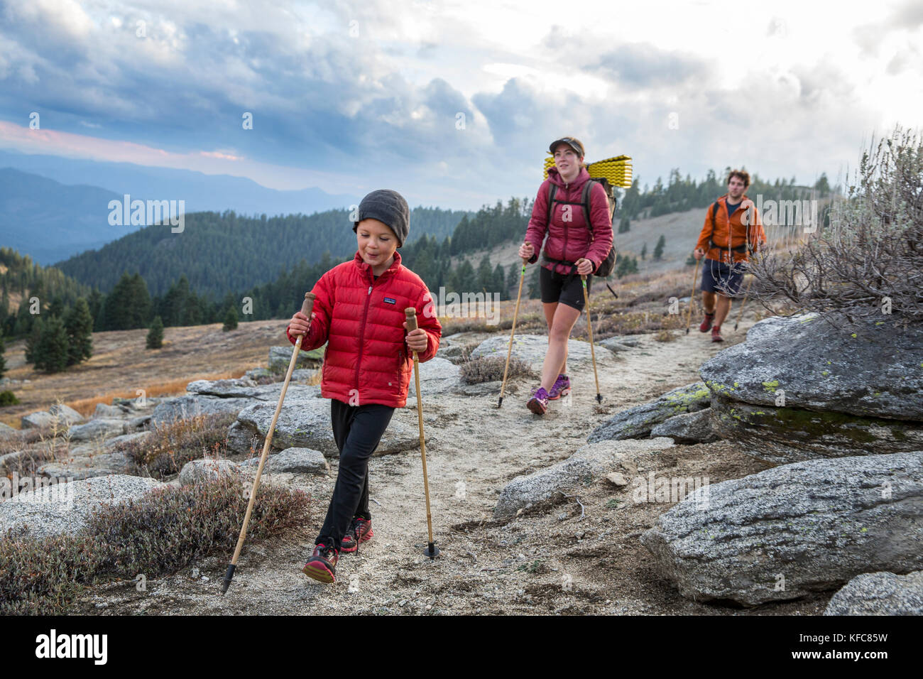 USA, Oregon, Ashland, 6 year old Christian Rego aka Buddy Backpacker ...