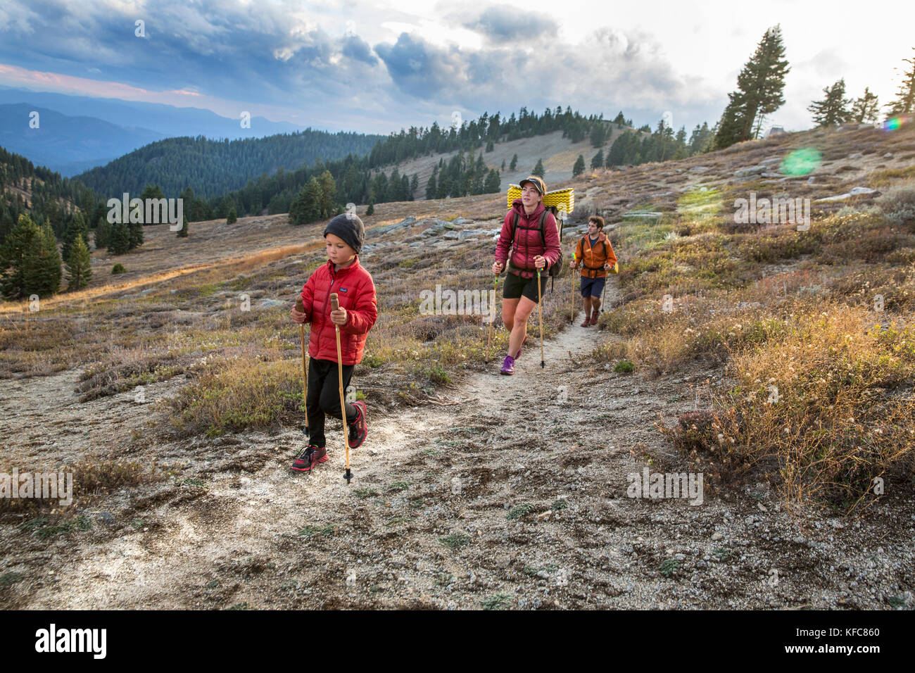 USA, Oregon, Ashland, 6 year old Christian Rego aka Buddy Backpacker ...