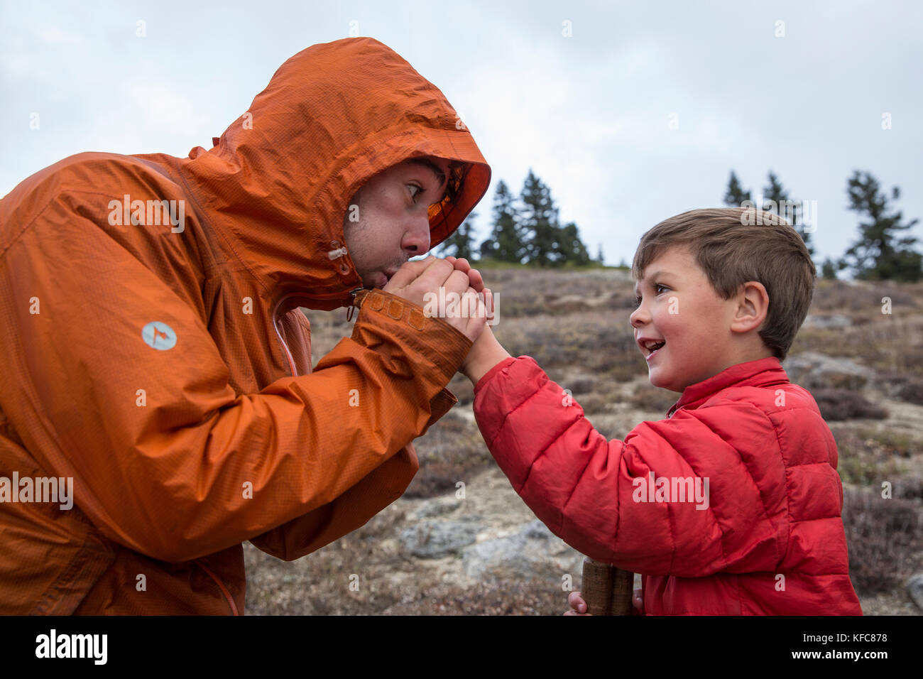 USA, Oregon, Ashland, 6 year old Christian Rego aka Buddy Backpacker ...