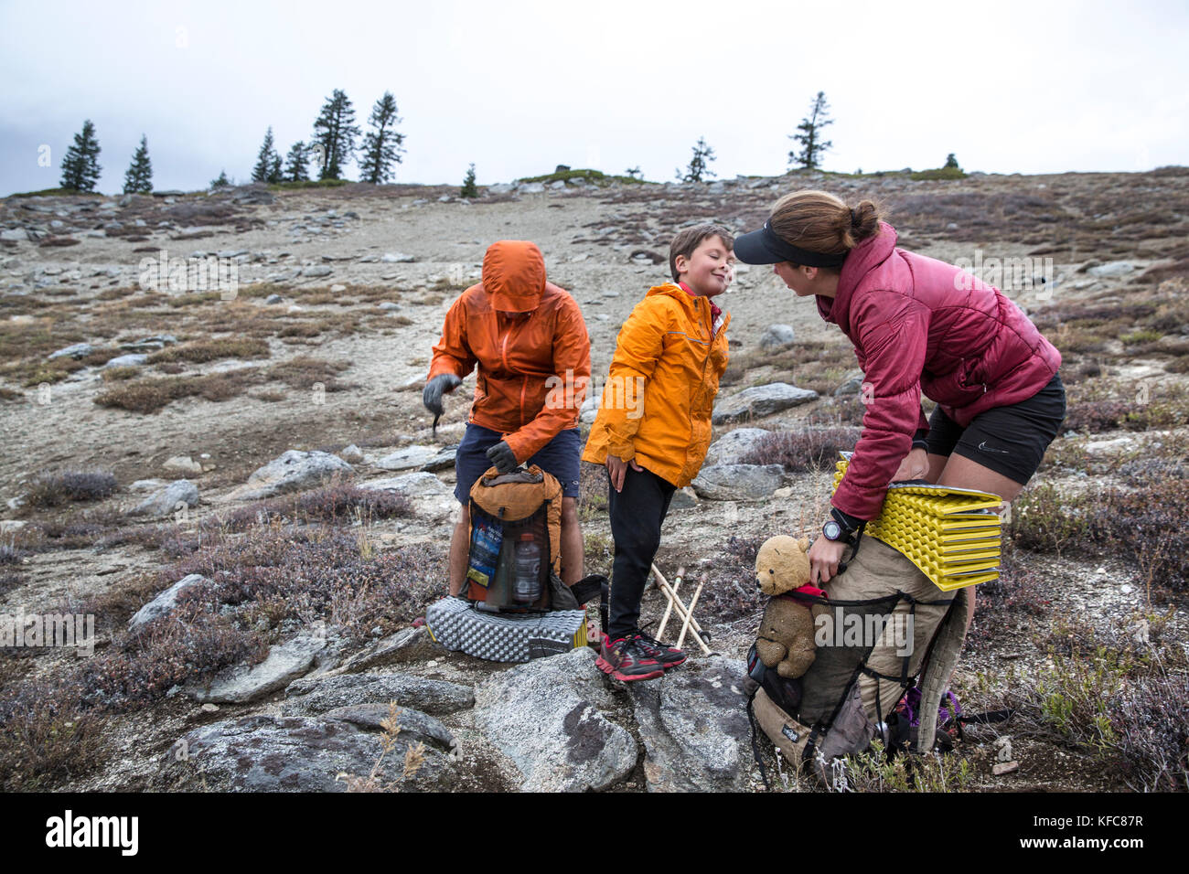 USA, Oregon, Ashland, 6 year old Christian Rego aka Buddy Backpacker ...
