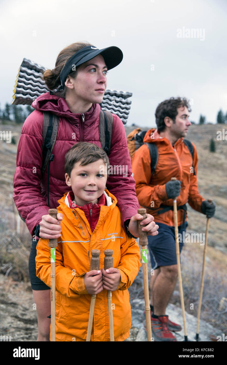 USA, Oregon, Ashland, 6 year old Christian Rego aka Buddy Backpacker ...