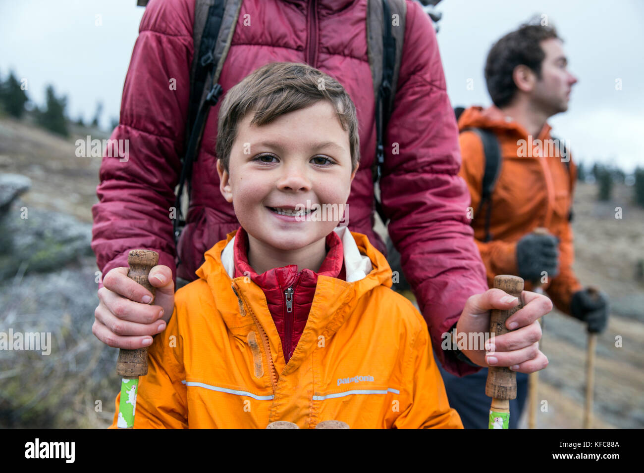 USA, Oregon, Ashland, 6 year old Christian Rego aka Buddy Backpacker ...
