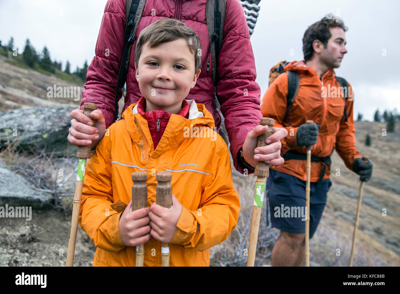USA, Oregon, Ashland, 6 year old Christian Rego aka Buddy Backpacker ...