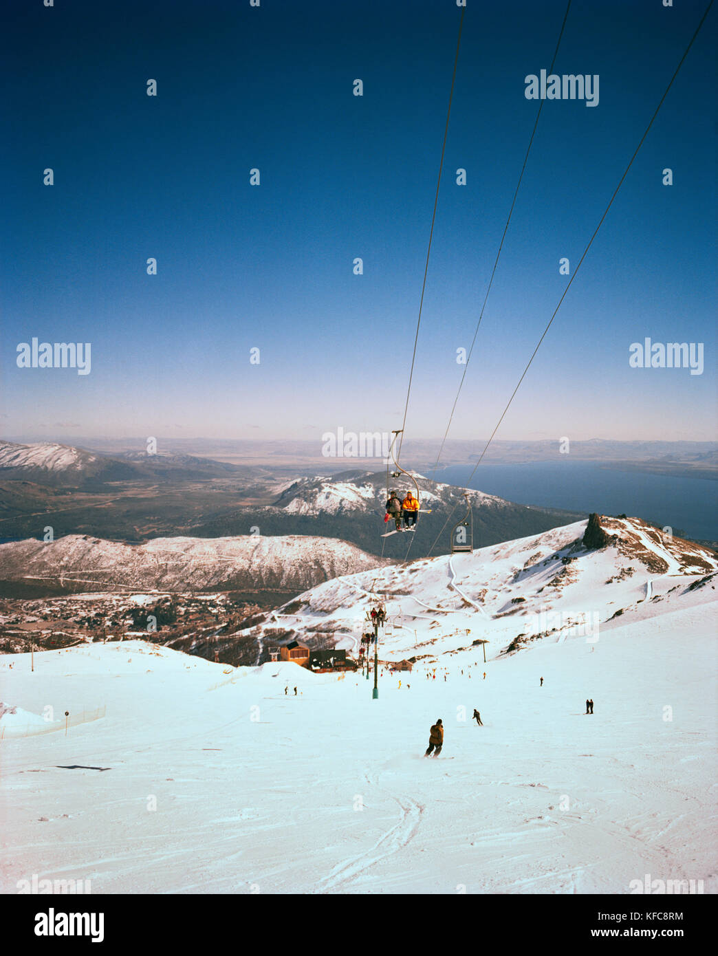 ARGENTINA, Bariloche, Cerro Cathedral, people travelling by ski lift ...