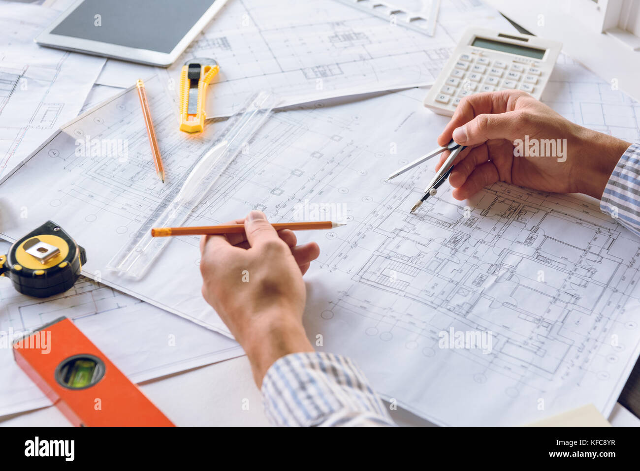 Architect blueprints equipment objects hi-res stock photography and ...