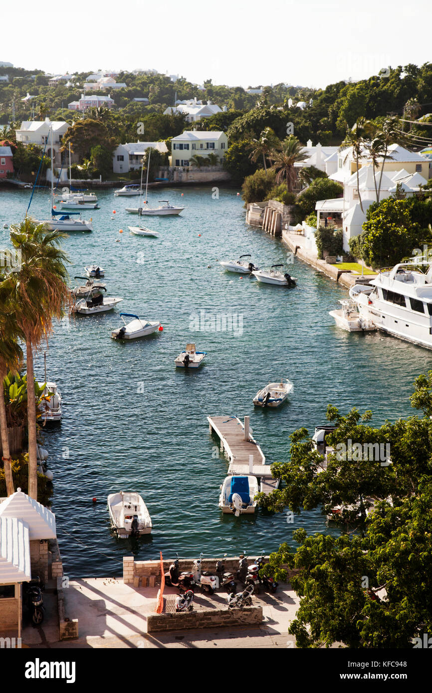 BERMUDA. Hamilton. View of Hamilton houses and boat dock from the ...