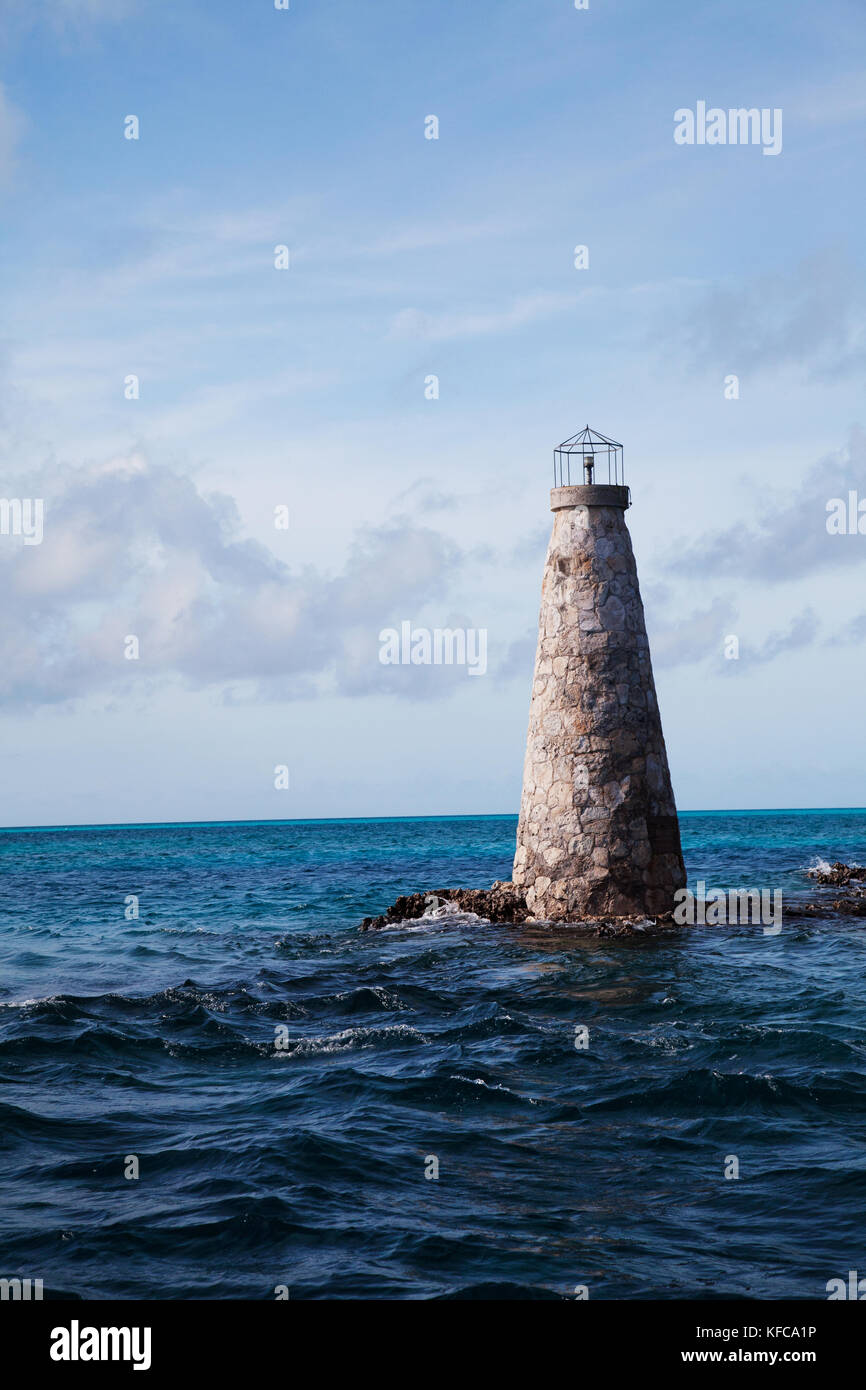 EXUMA, Bahamas. A mini stone lighthouse by the "Aquarium", Exuma Land ...