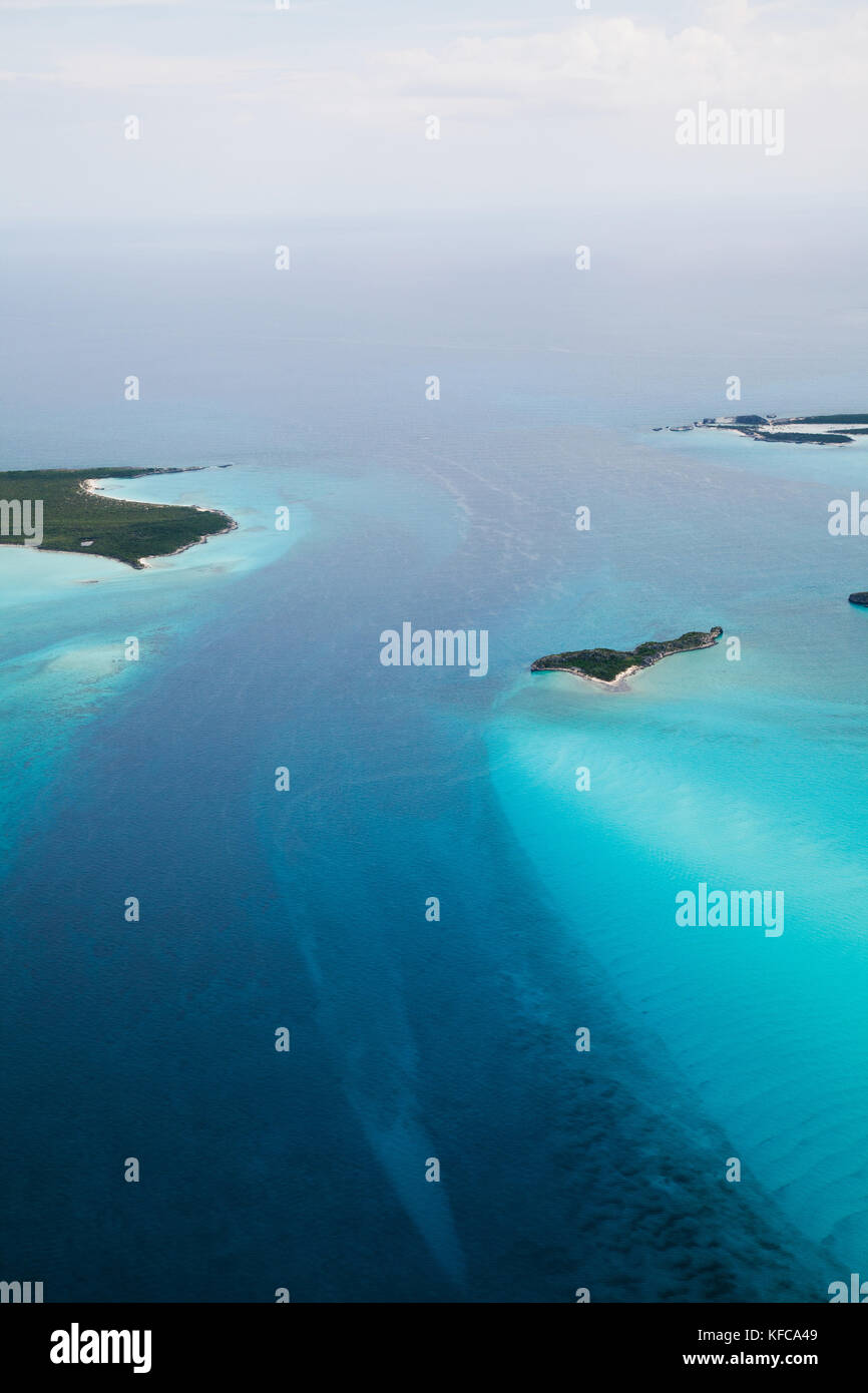 EXUMA, Bahamas. A view from a plane of the waters around the Exuma ...