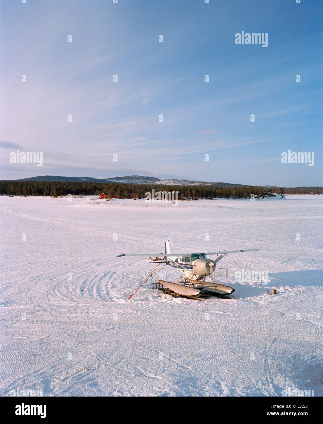 FINLAND, Inari, sea plane parked on a frozen lake in Inari Stock Photo ...