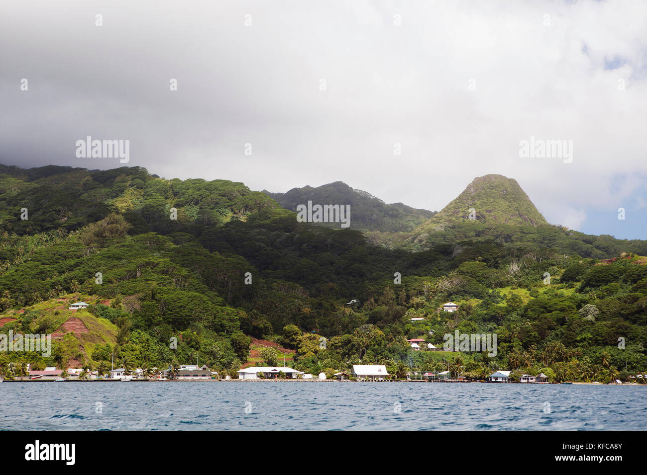 FRENCH POLYNESIA, Raiatea Island. View of the island from the water ...