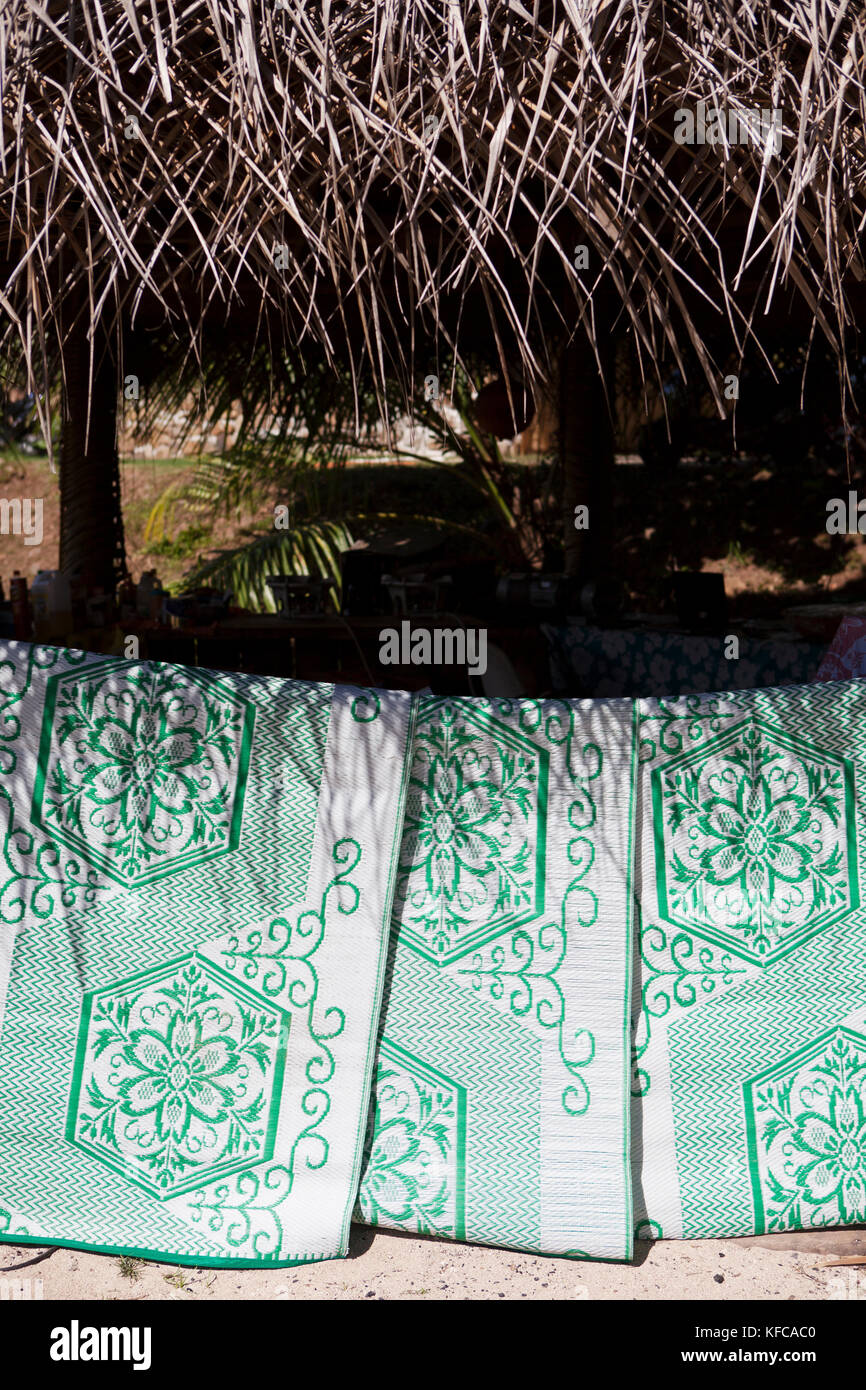 FRENCH POLYNESIA, Moorea. Thatched roof and mats at the Atitia Center ...