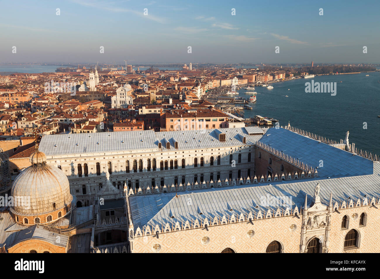ITALY, Venice. A view of Venice, the domes of St. Mark's Basilica, the ...
