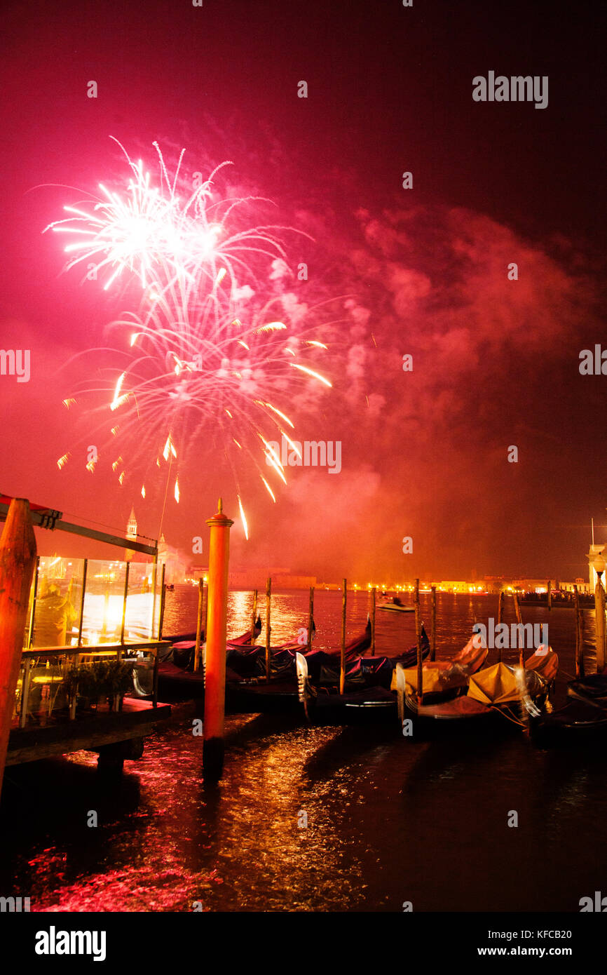 ITALY, Venice. New Year's Eve fireworks display over the Grand Canal ...
