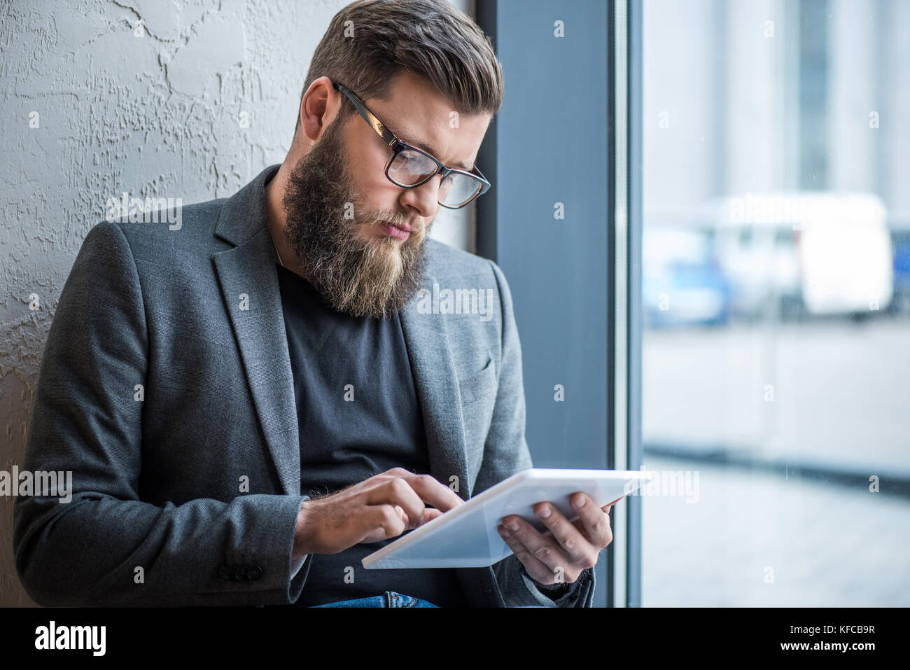 businessman using tablet Stock Photo - Alamy