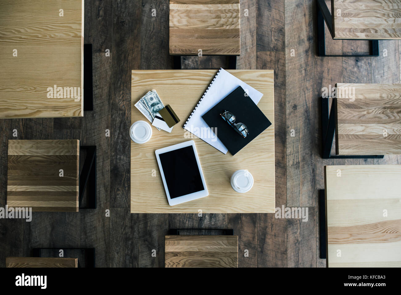 business workplace on table in cafe Stock Photo - Alamy