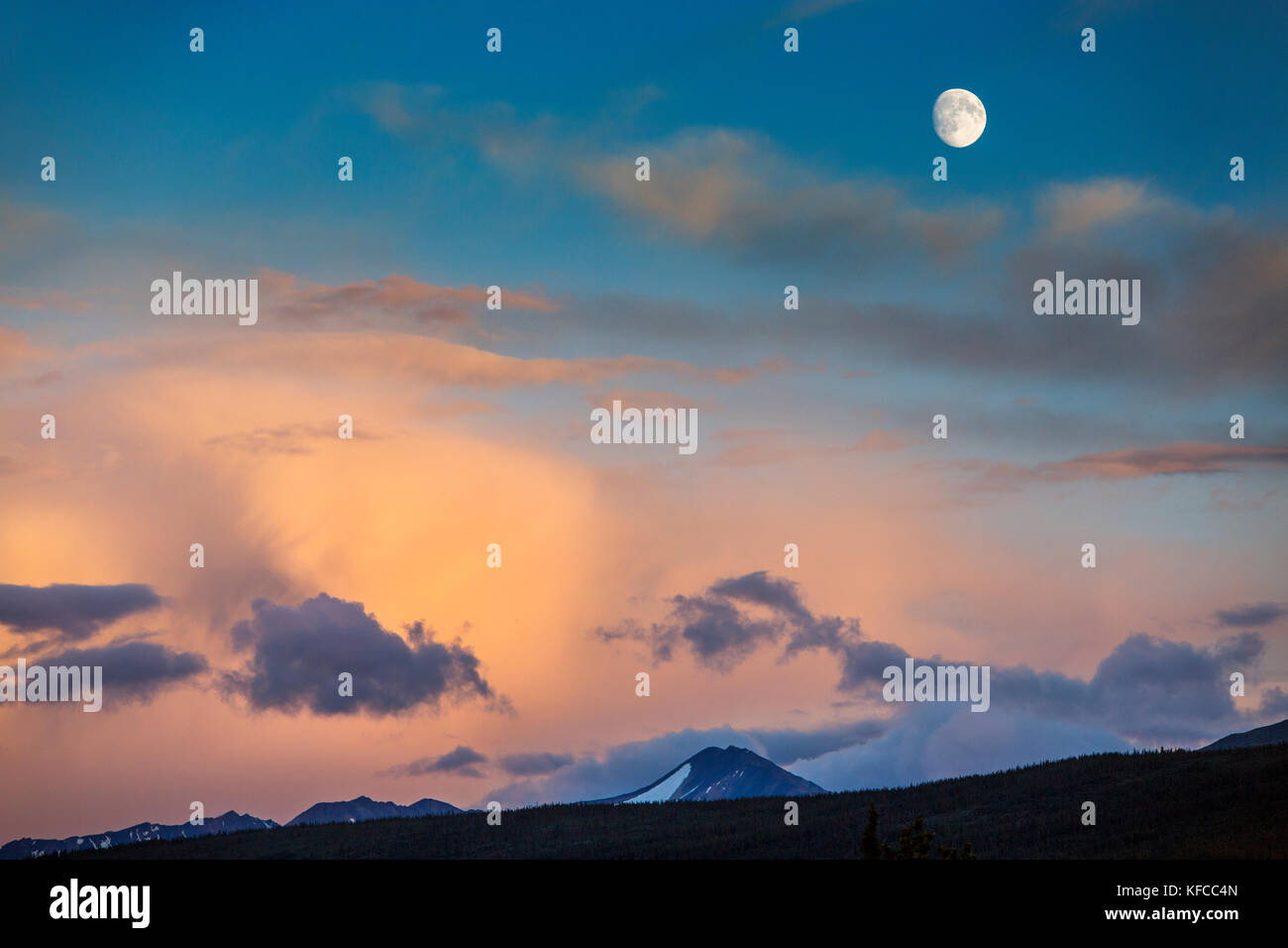 USA, Alaska, Denali National Park, View of the Full Moon from Denali ...