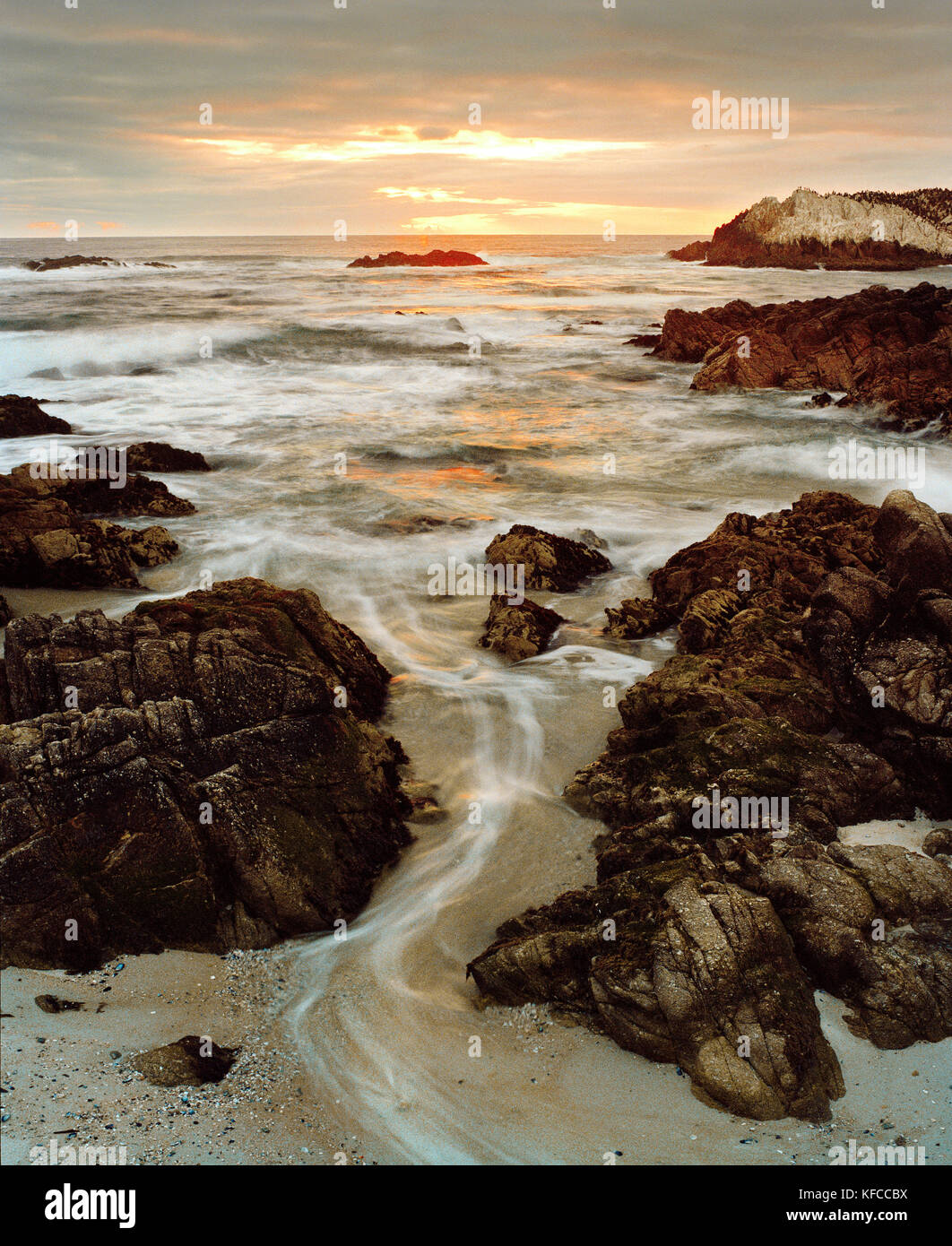 USA, California, Pebble Beach, rock formations on Pacific Ocean at ...