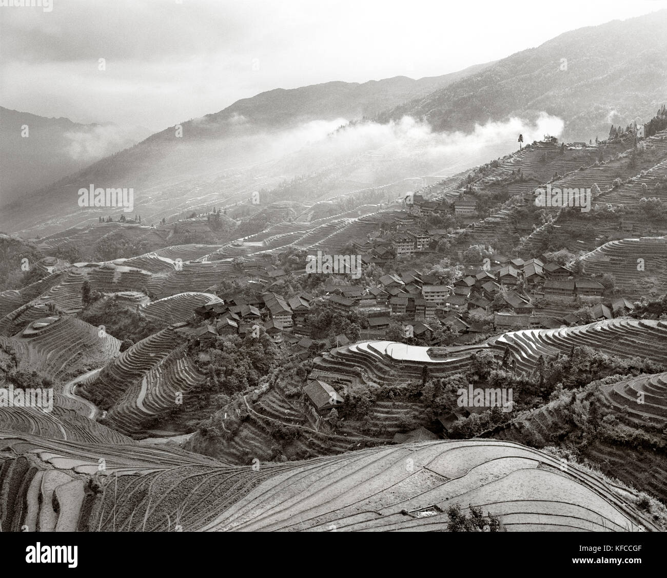 CHINA, Longsheng, elevated view of the Dragon Backbone Rice Terraces ...