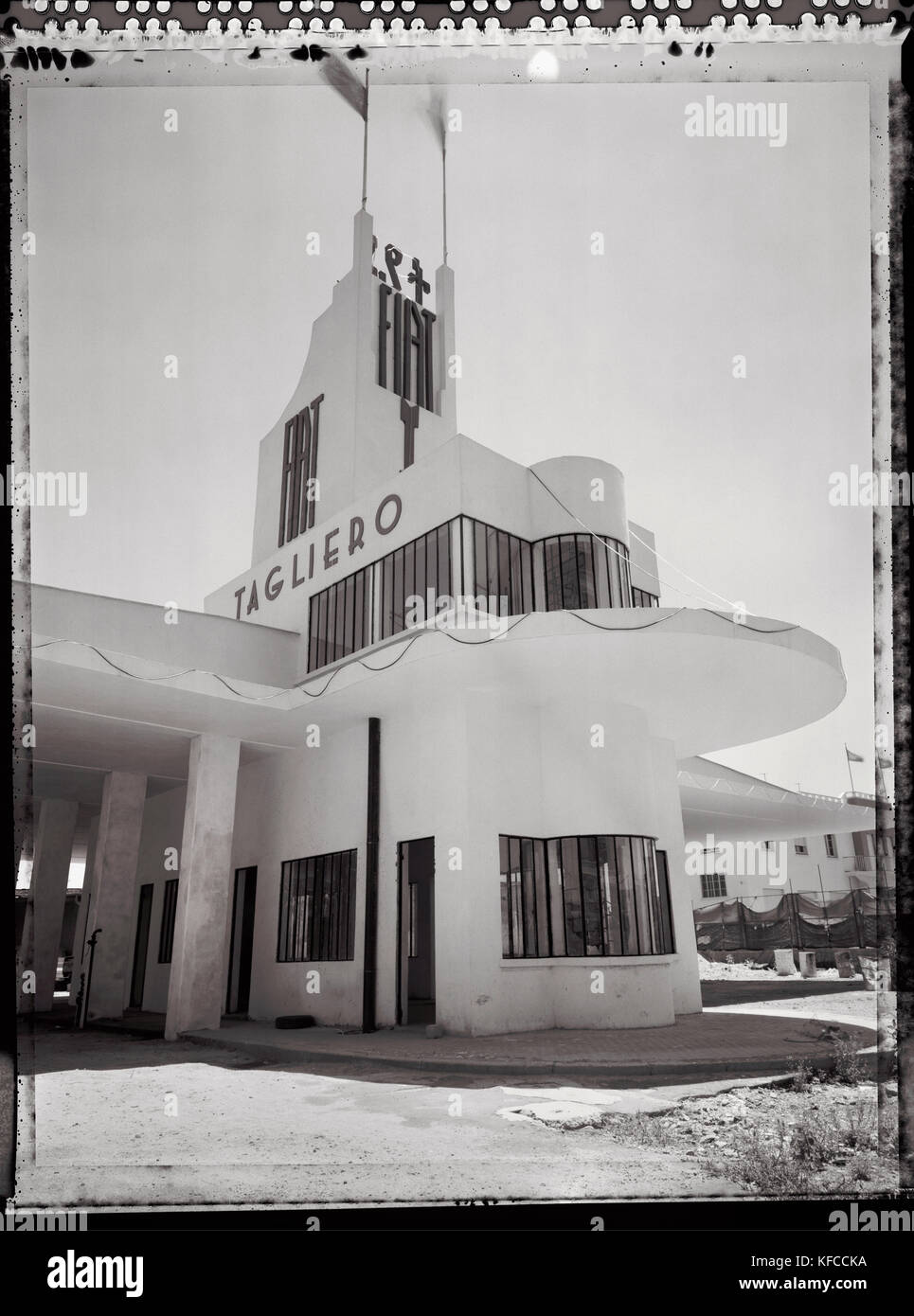 ERITREA, Asmara, Tagliero Fiat gas station (B&W Stock Photo - Alamy
