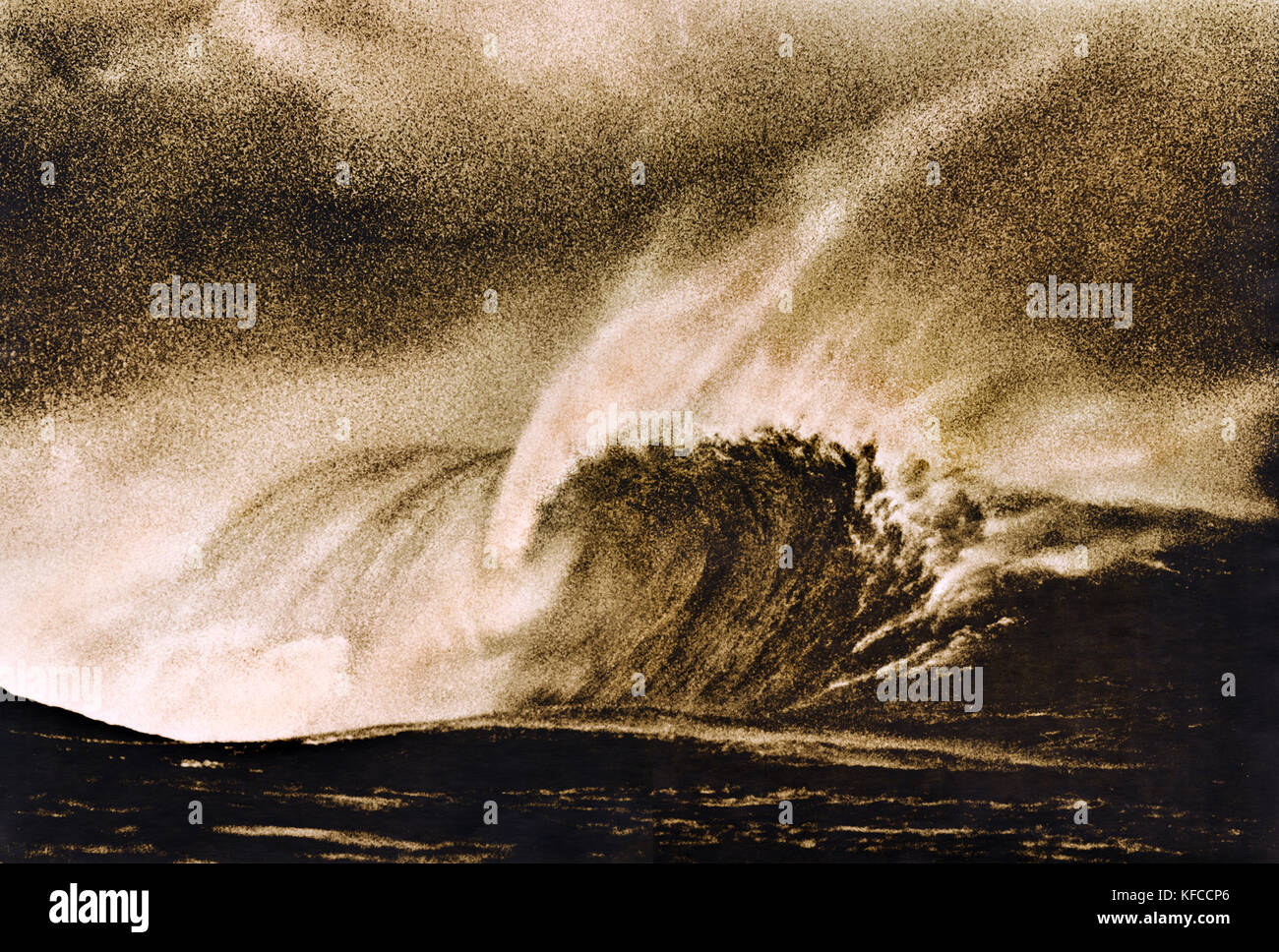 FIJI, large breaking wave at Frigates Pass (B&W Stock Photo - Alamy