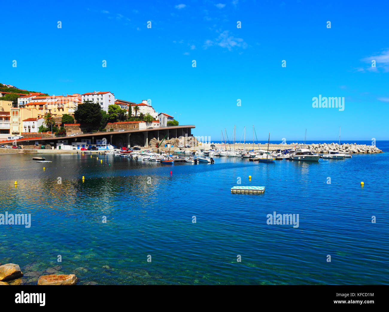 Landscape of the city and the harbor in Cerbere, France Stock Photo - Alamy