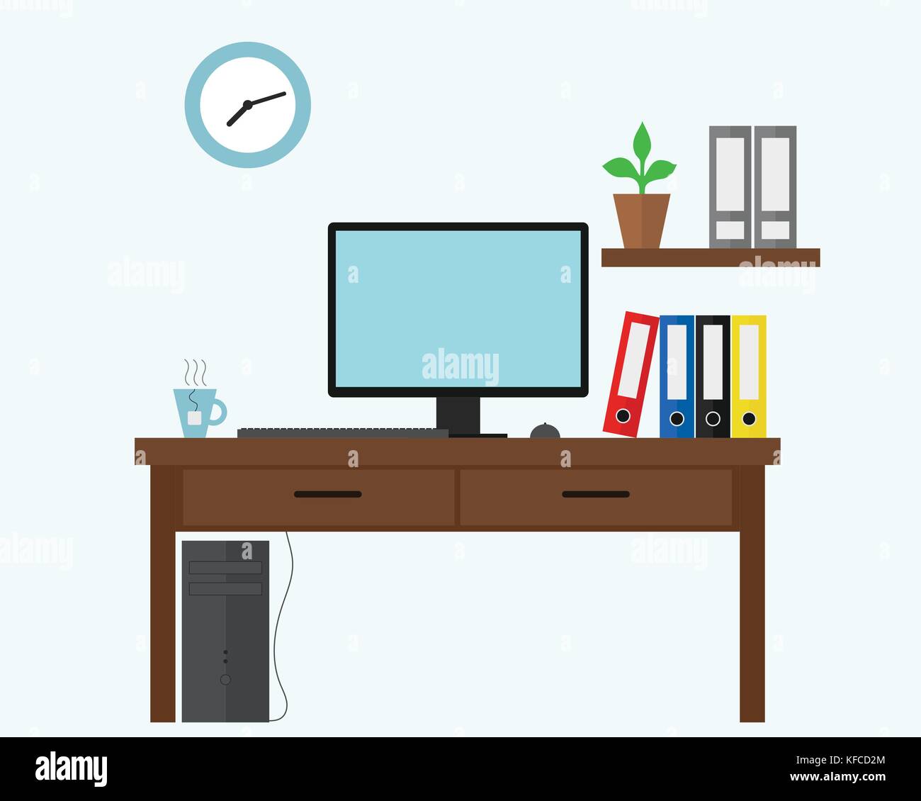 Modern workplace computer cup Stock Vector Images - Alamy