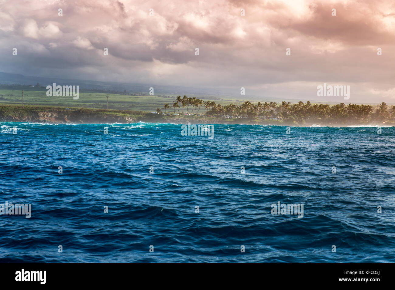 USA, HAWAII, Maui, Jaws, the view seen from out at Peahi on the ...
