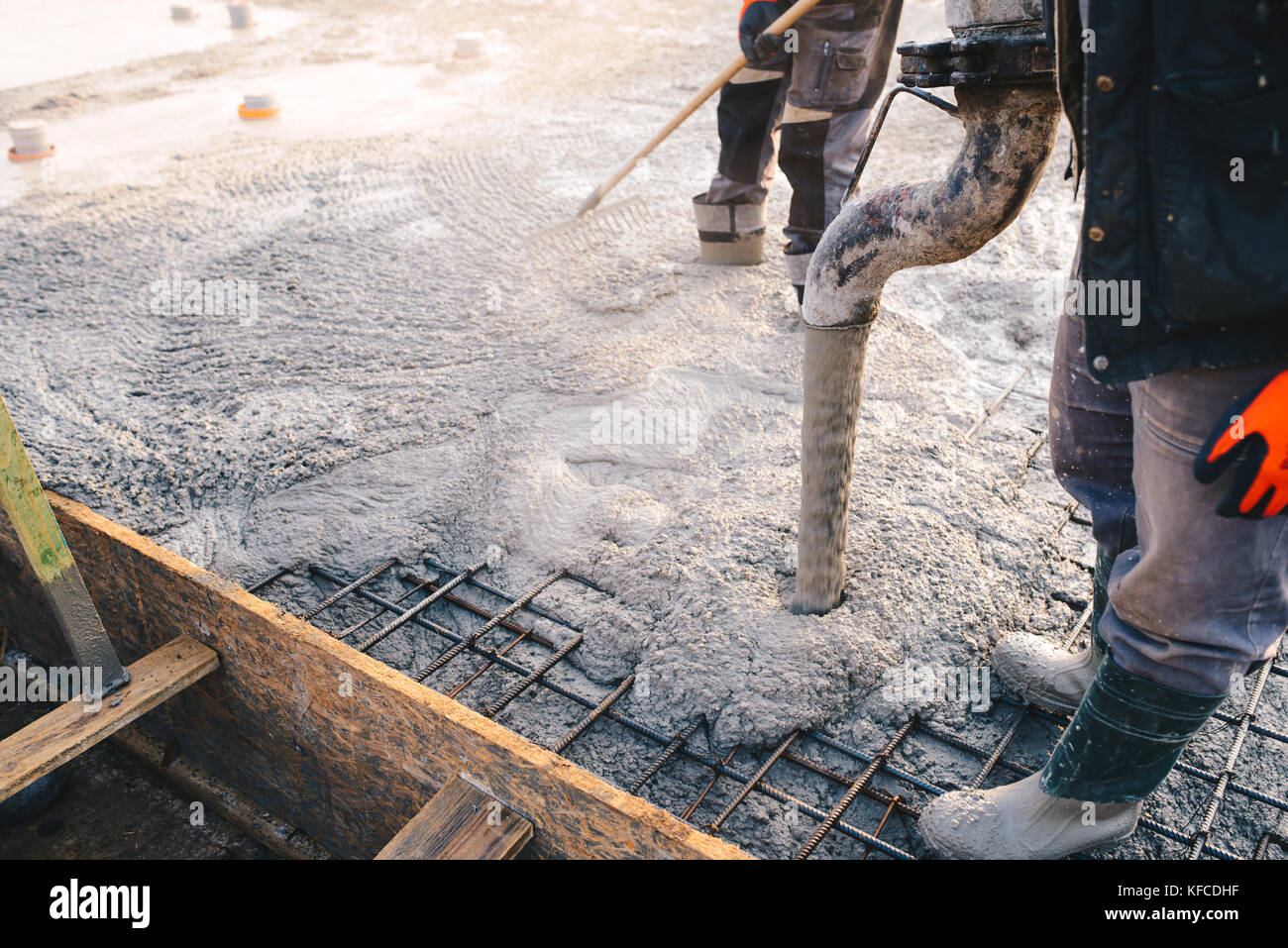 Concrete Pouring During Commercial Concreting Floors Of Buildings In