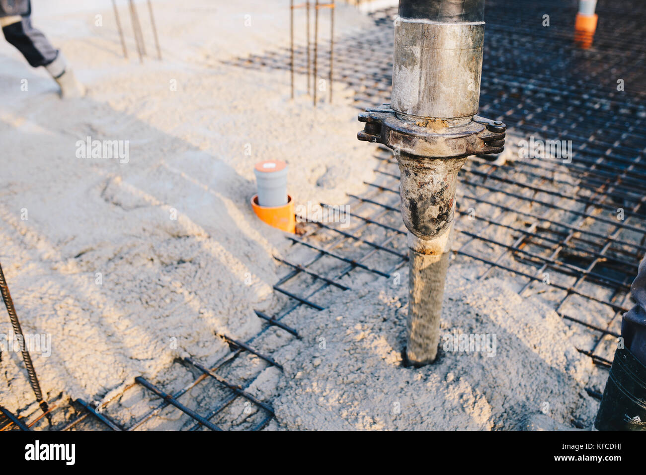 Concrete pouring during commercial concreting floors of buildings in ...