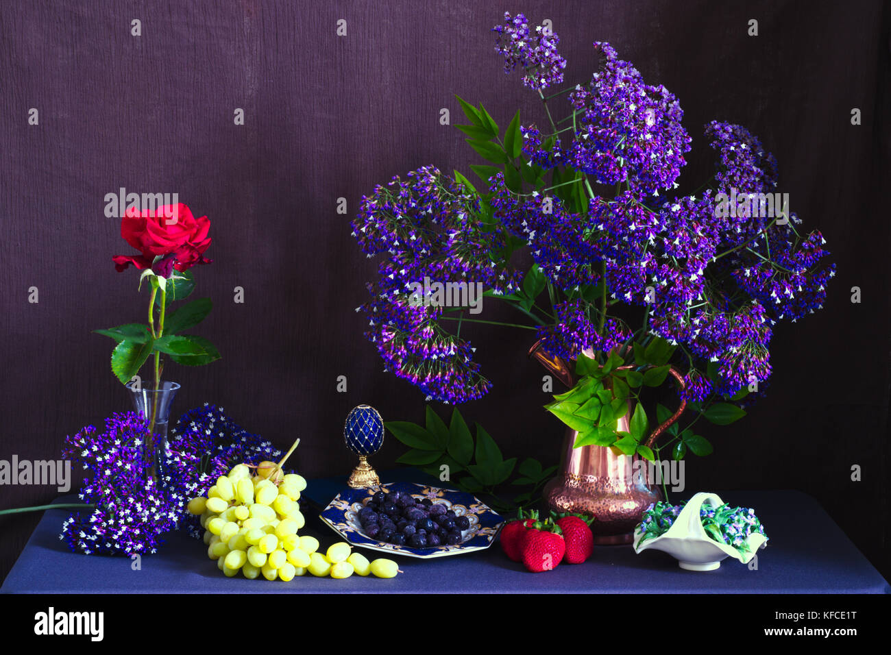 Still Life of flowers, fruit and valuable objects Stock Photo - Alamy