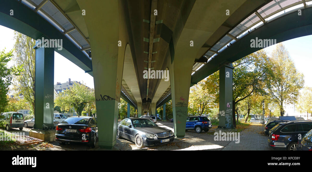 Car park under a Train bridge Munich germany Europe Stock Photo - Alamy