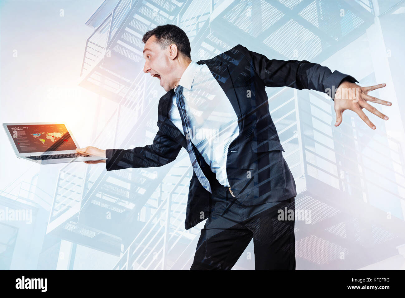 Happy delighted businessman expressing his happiness Stock Photo - Alamy