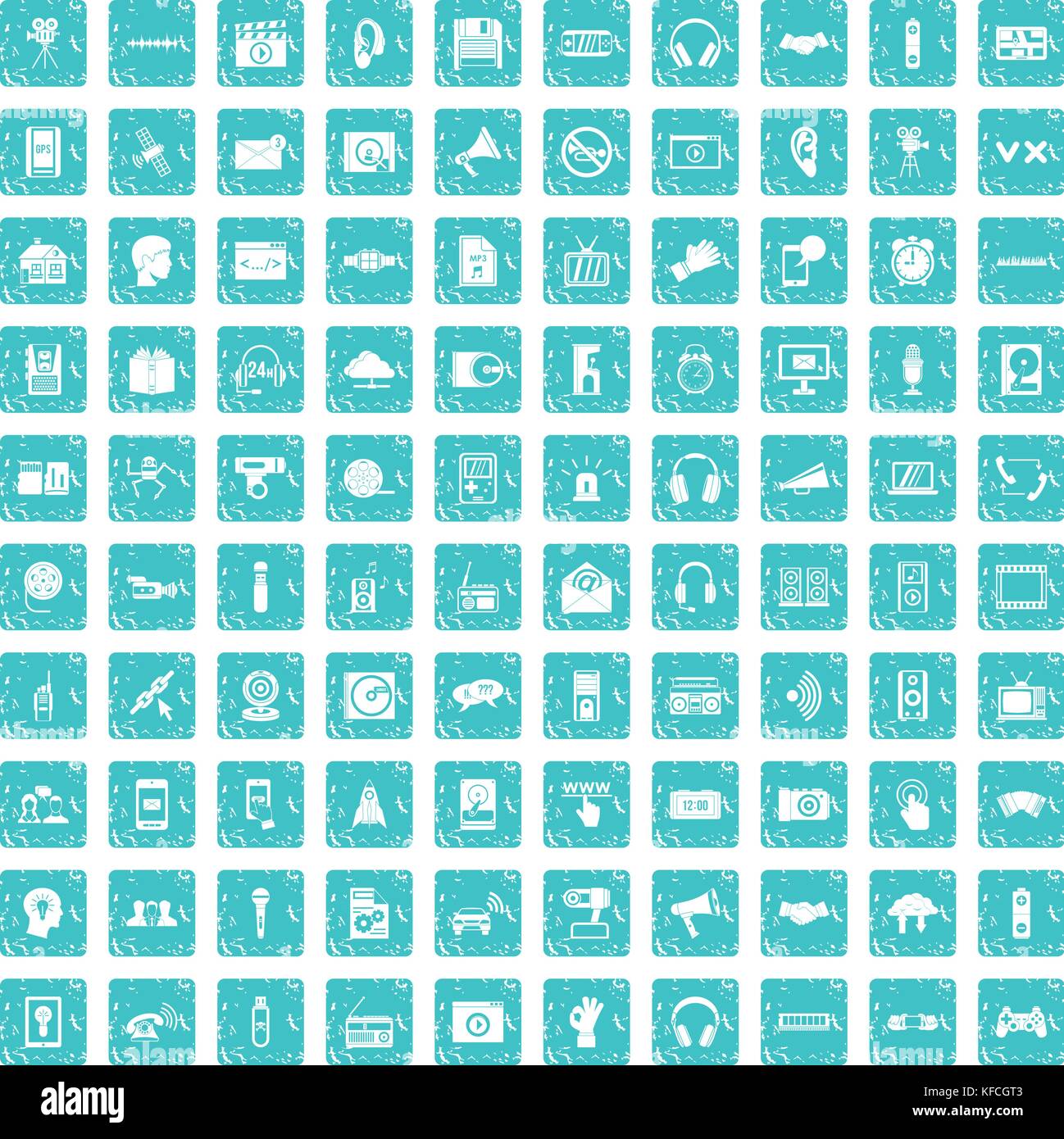 100 audio icons set grunge blue Stock Vector Image & Art - Alamy