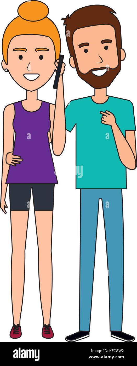 couple calling with smartphone vector illustration design Stock Vector ...