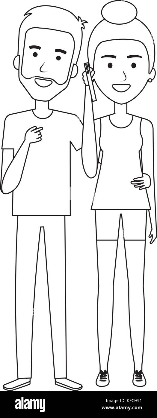 couple calling with smartphone vector illustration design Stock Vector ...