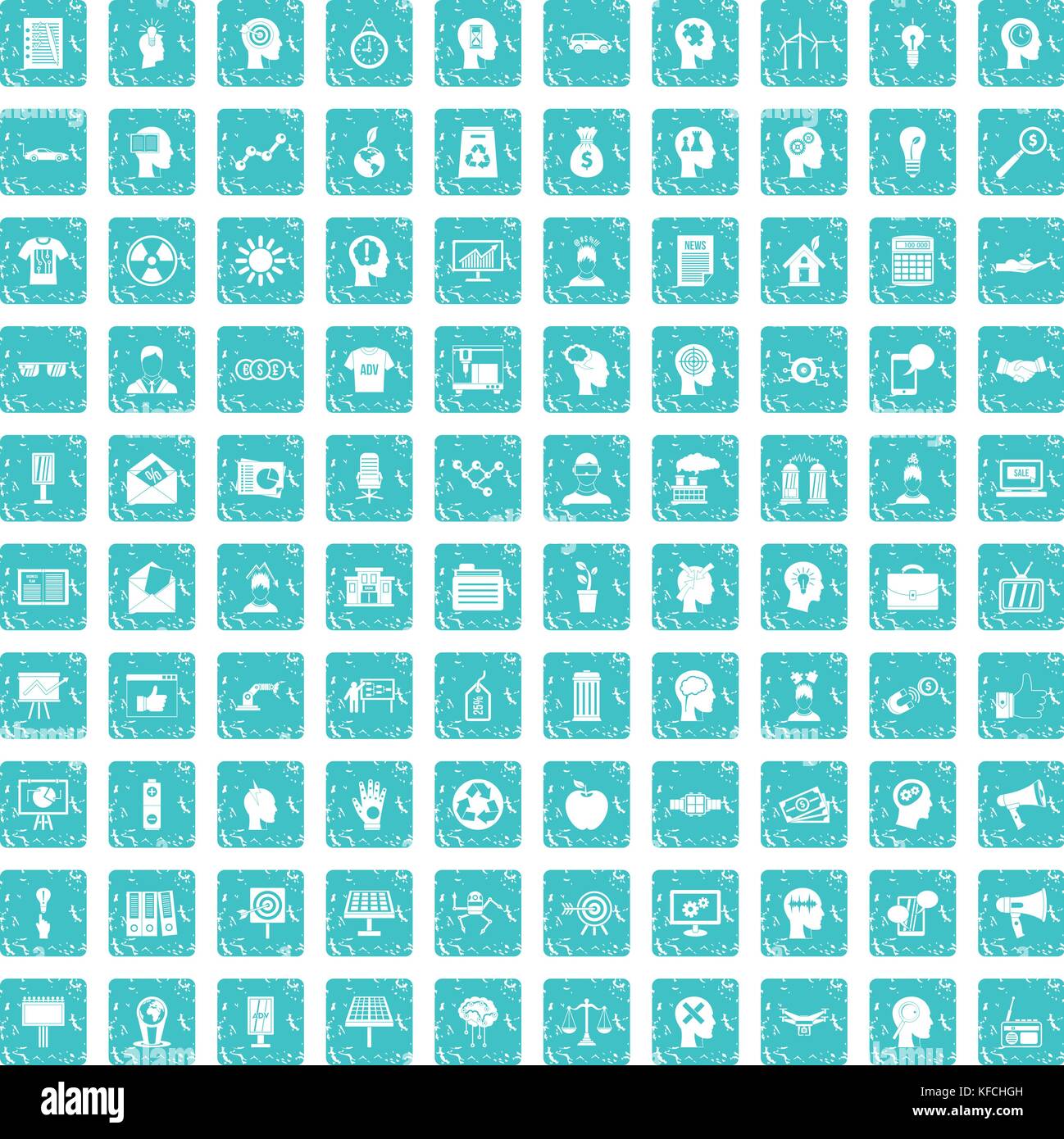 100 idea icons set grunge blue Stock Vector Image & Art - Alamy