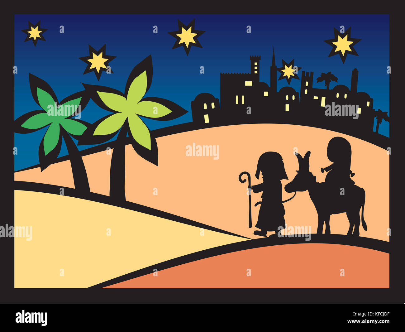 Biblical scene birth jesus bethlehem christmas card hi-res stock ...