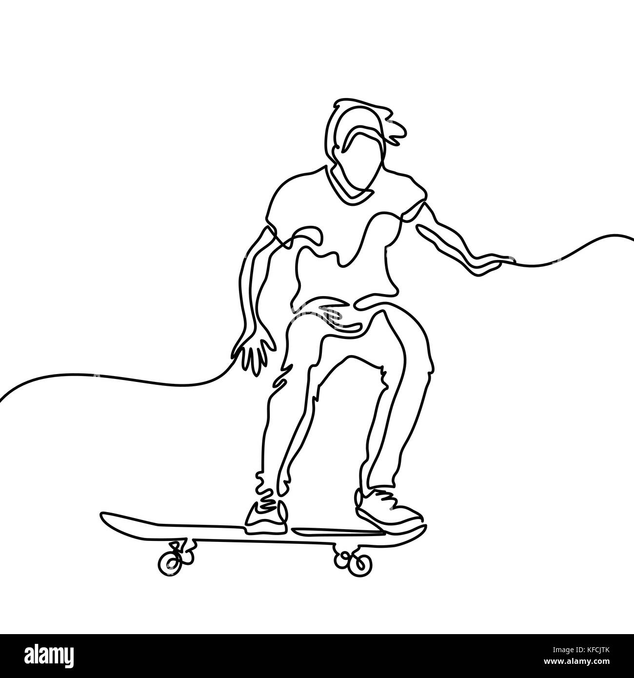 Continuous line drawing. Boy riding a skateboard. Vector Illustration ...