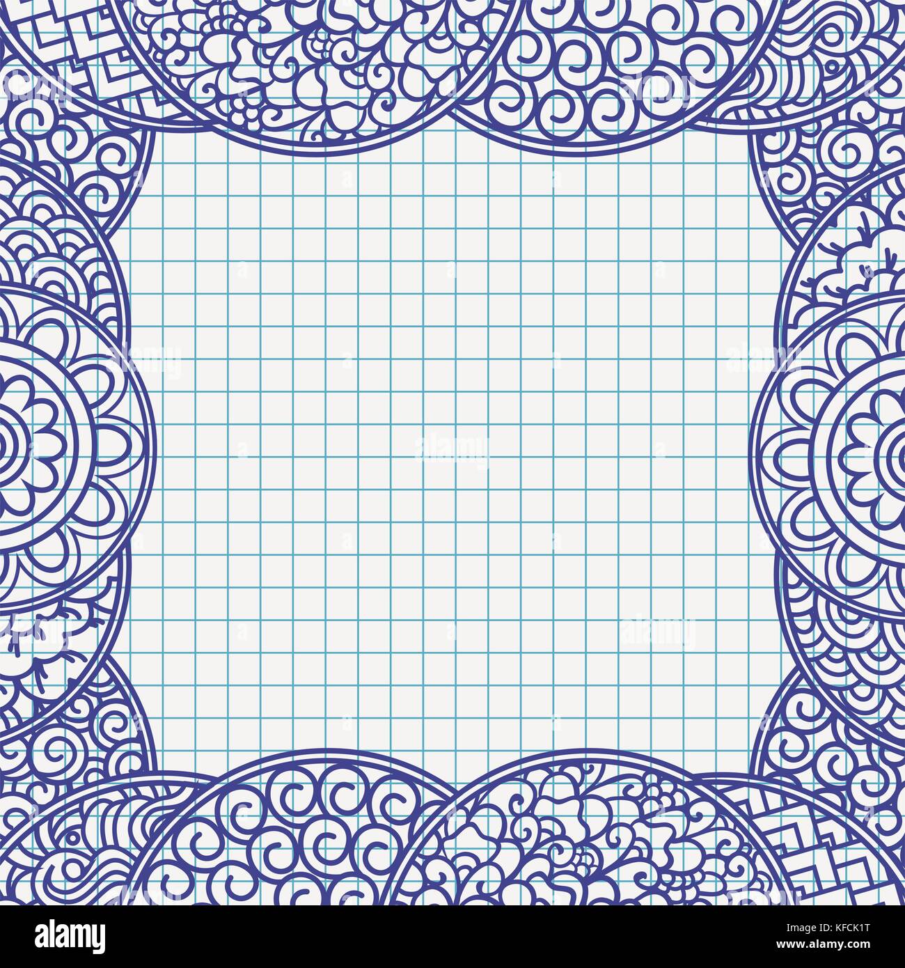 Ball pen drawn frame in japanese ornament style, school notebook paper ...