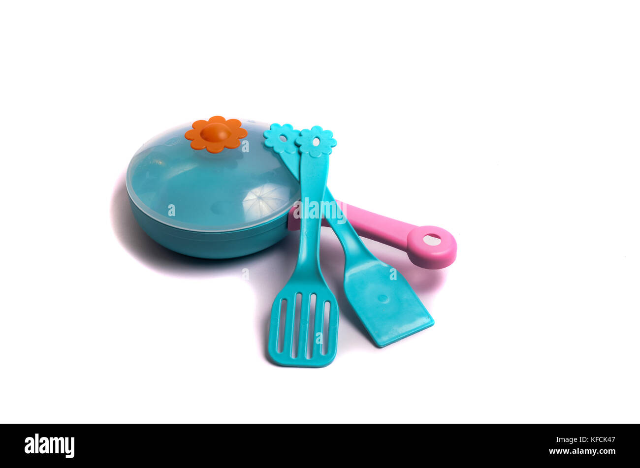 Colored plastic kitchen tableware isolated on white background Stock ...