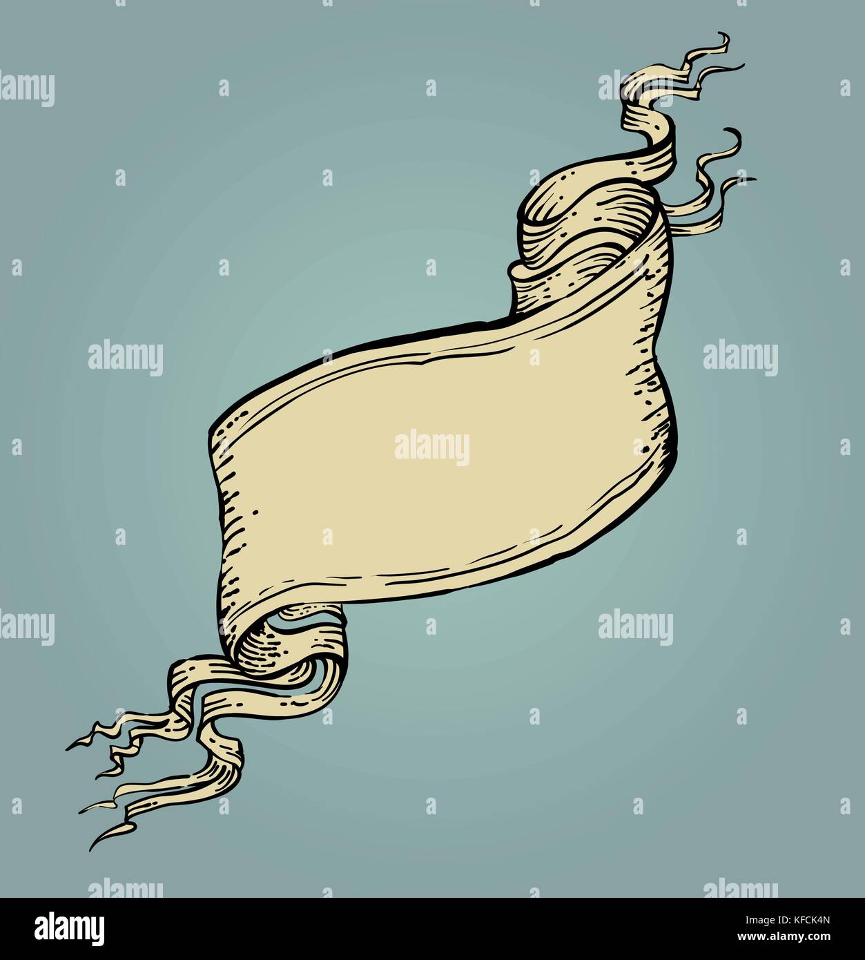 Vector illustration of retro vintage hand drawn color parchment banner ...