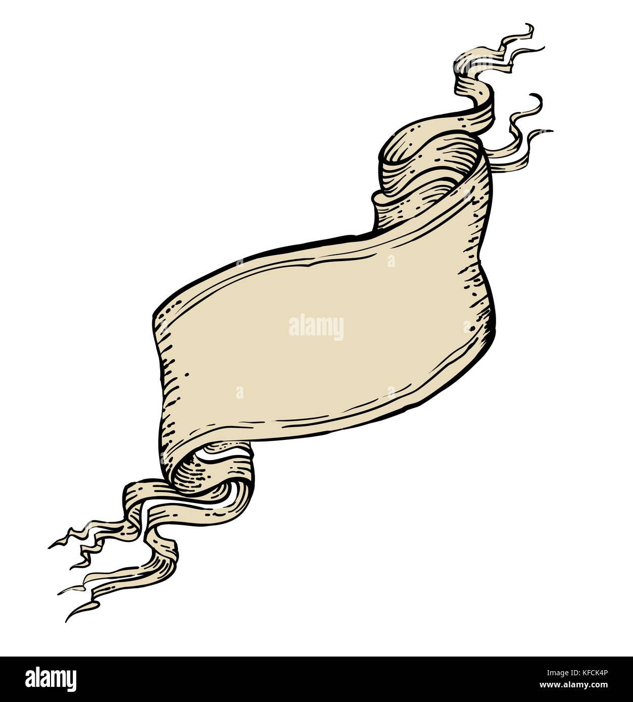 Vector illustration of retro vintage hand drawn color parchment banner ...