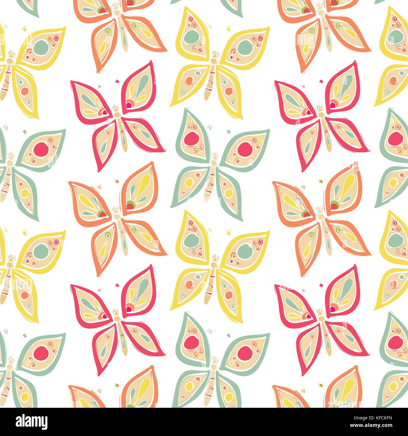 Vector seamless butterfly pattern - cute insects hand drawn doodles for ...