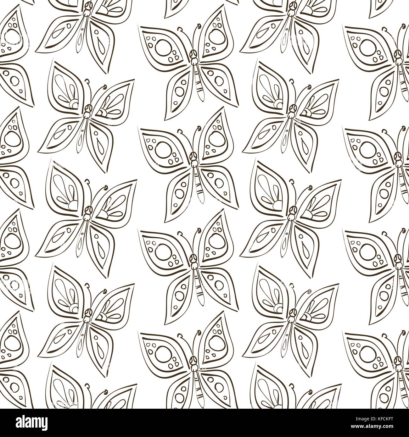 Vector seamless butterfly pattern - cute insects hand drawn doodles for ...